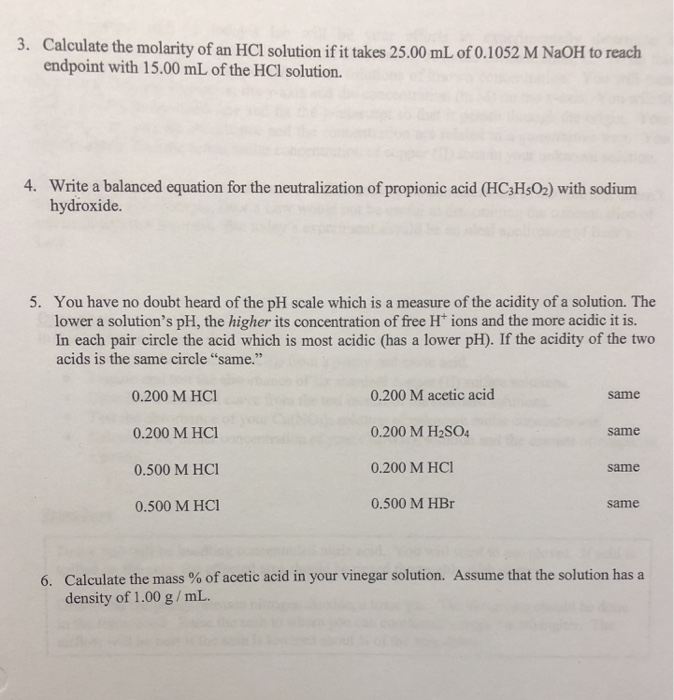Solved 3. Calculate the molarity of an HCl solution if it | Chegg.com