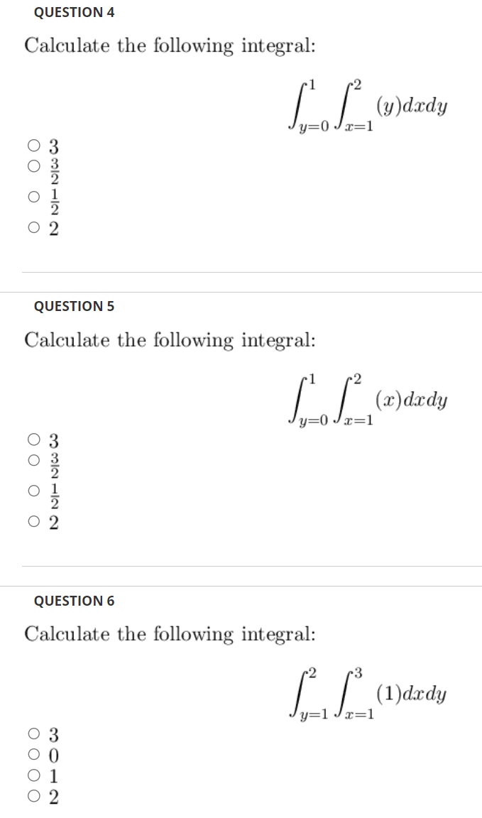 Solved Calculate the following integral: ∫y=01∫x=12(y)dxdy | Chegg.com