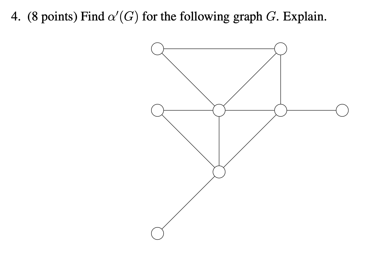 Solved 4. (8 points) Find a'(G) for the following graph G. | Chegg.com