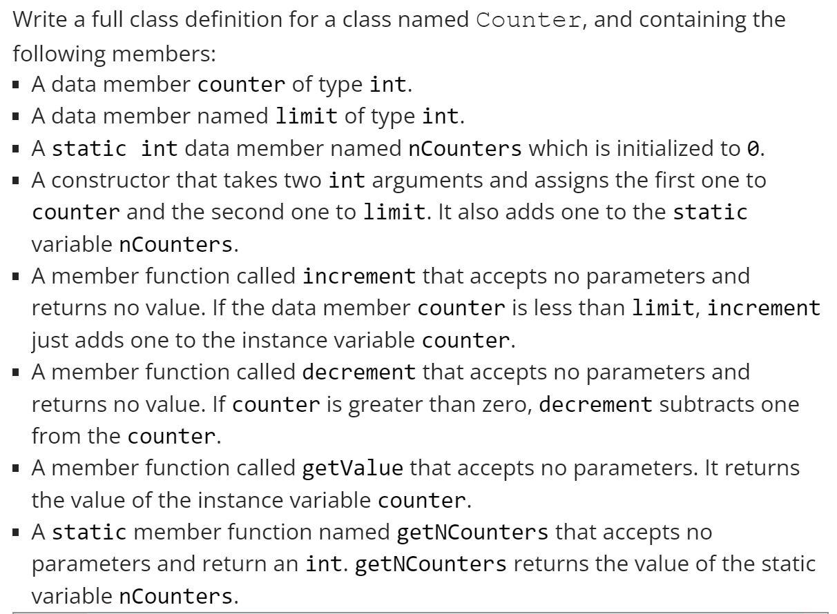 Solved following members: - A data member counter of type | Chegg.com