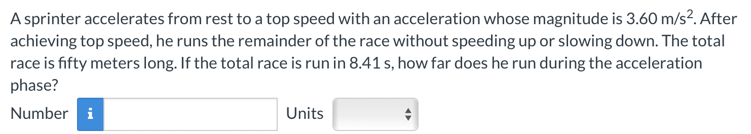 Solved A sprinter accelerates from rest to a top speed with | Chegg.com