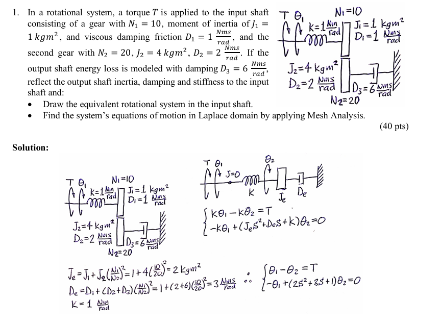 Solved In ﻿a rotational system, a torque T is ﻿applied to | Chegg.com