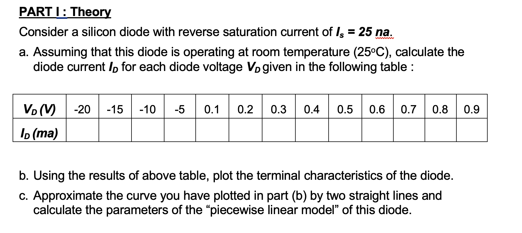 Solved PART I: TheoryConsider a silicon diode with reverse | Chegg.com