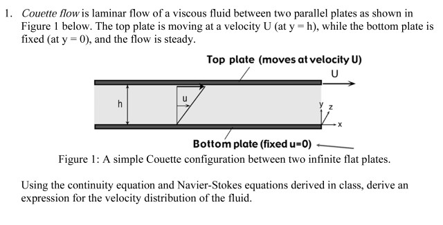 Solved 1. Couette flow is laminar flow of a viscous fluid | Chegg.com