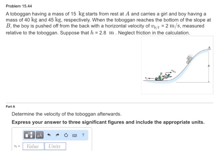 Solved A toboggan having a mass of 15 kg starts from rest at | Chegg.com