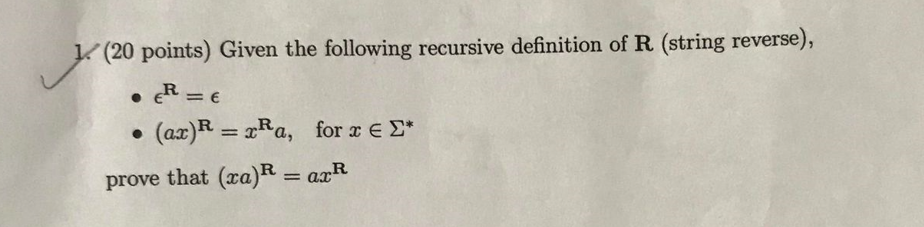 Solved 1. (20 points) Given the following recursive | Chegg.com