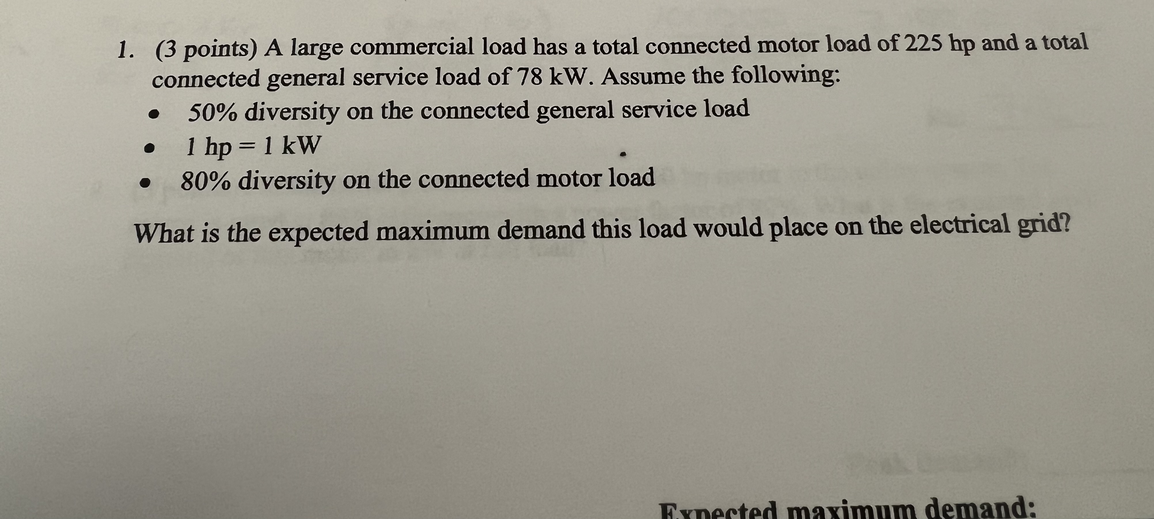 Solved 1. (3 points) A large commercial load has a total | Chegg.com