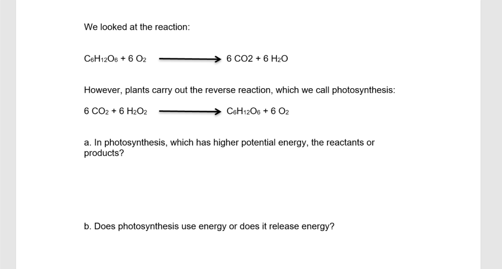 Solved We looked at the reaction C6H12O6 + 6 O2 -.> 6 CO2 + | Chegg.com