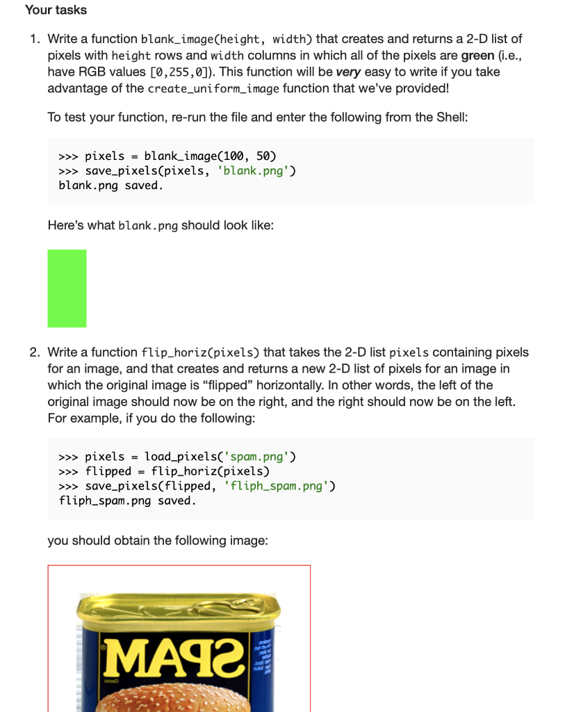 Problem 2: Images as 2-D lists 45 points; | Chegg.com