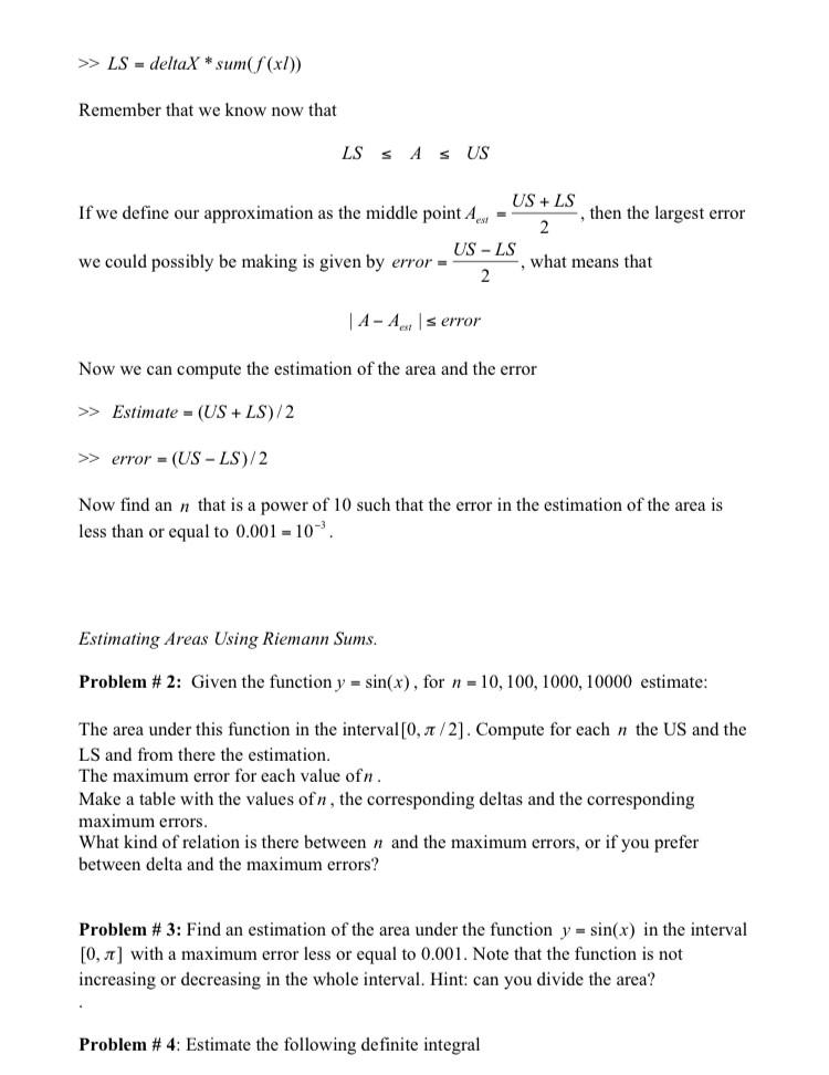 Solved MATH 2414 - Lab 1 Riemann Sums and Estimation of | Chegg.com