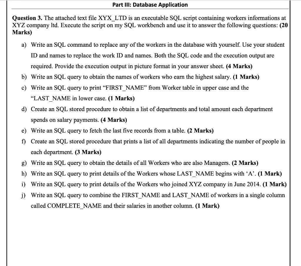 Solved Part III: Database Application Question 3. The | Chegg.com