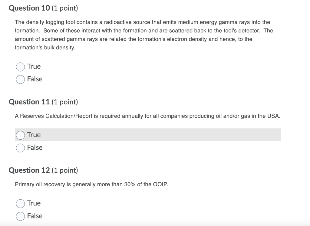 Solved Question 10 (1 point) The density logging tool | Chegg.com