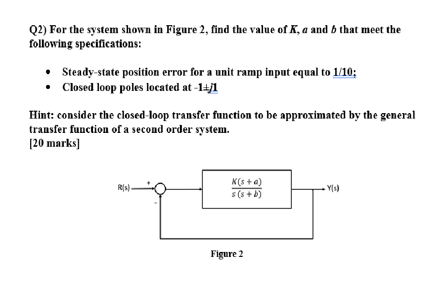Solved Q2) For the system shown in Figure 2, find the value | Chegg.com