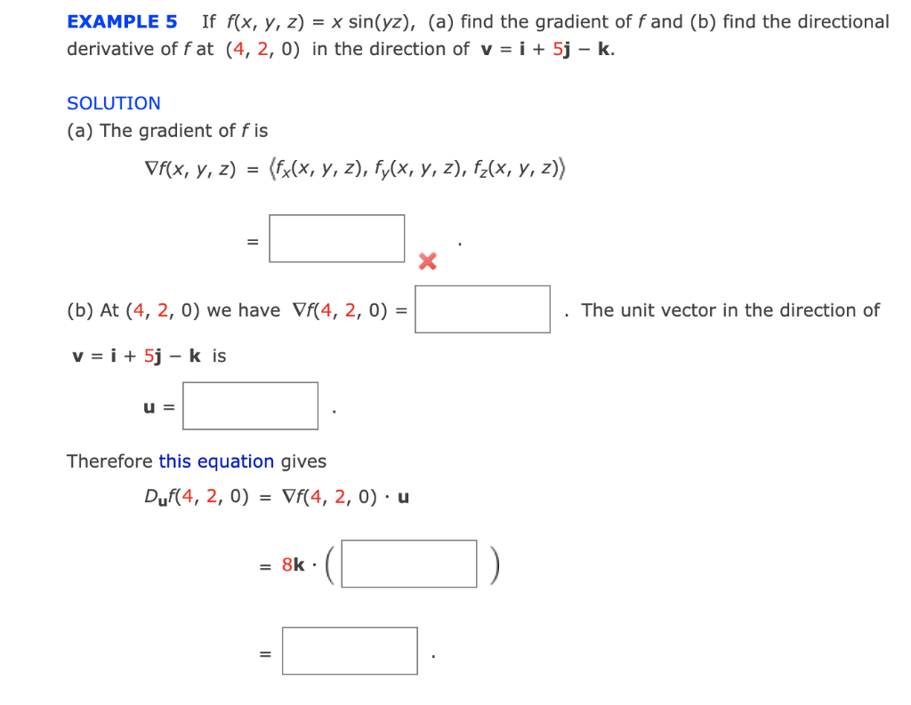 Solved EXAMPLE 5 If f(x,y,z)=xsin(yz), (a) find the gradient | Chegg.com