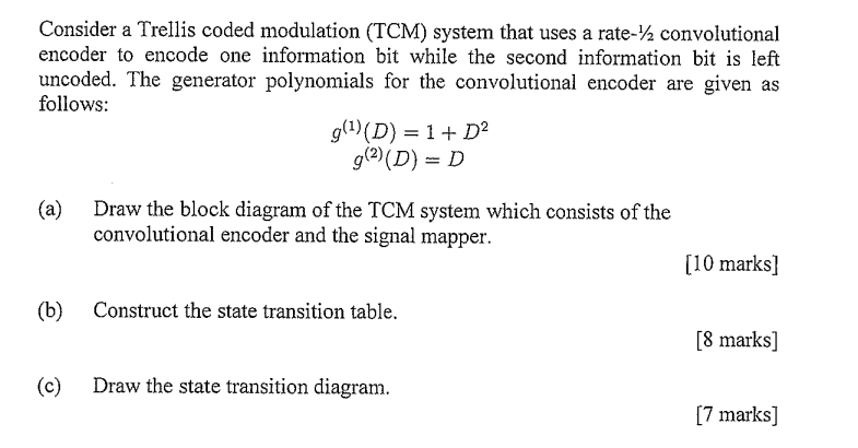 Solved Consider a Trellis coded modulation (TCM) system that | Chegg.com