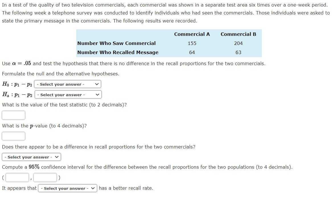 Solved In a test of the quality of two television | Chegg.com