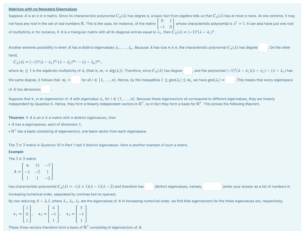 Solved Matrices with no Repeated Eigenvalues Suppose A is an | Chegg.com