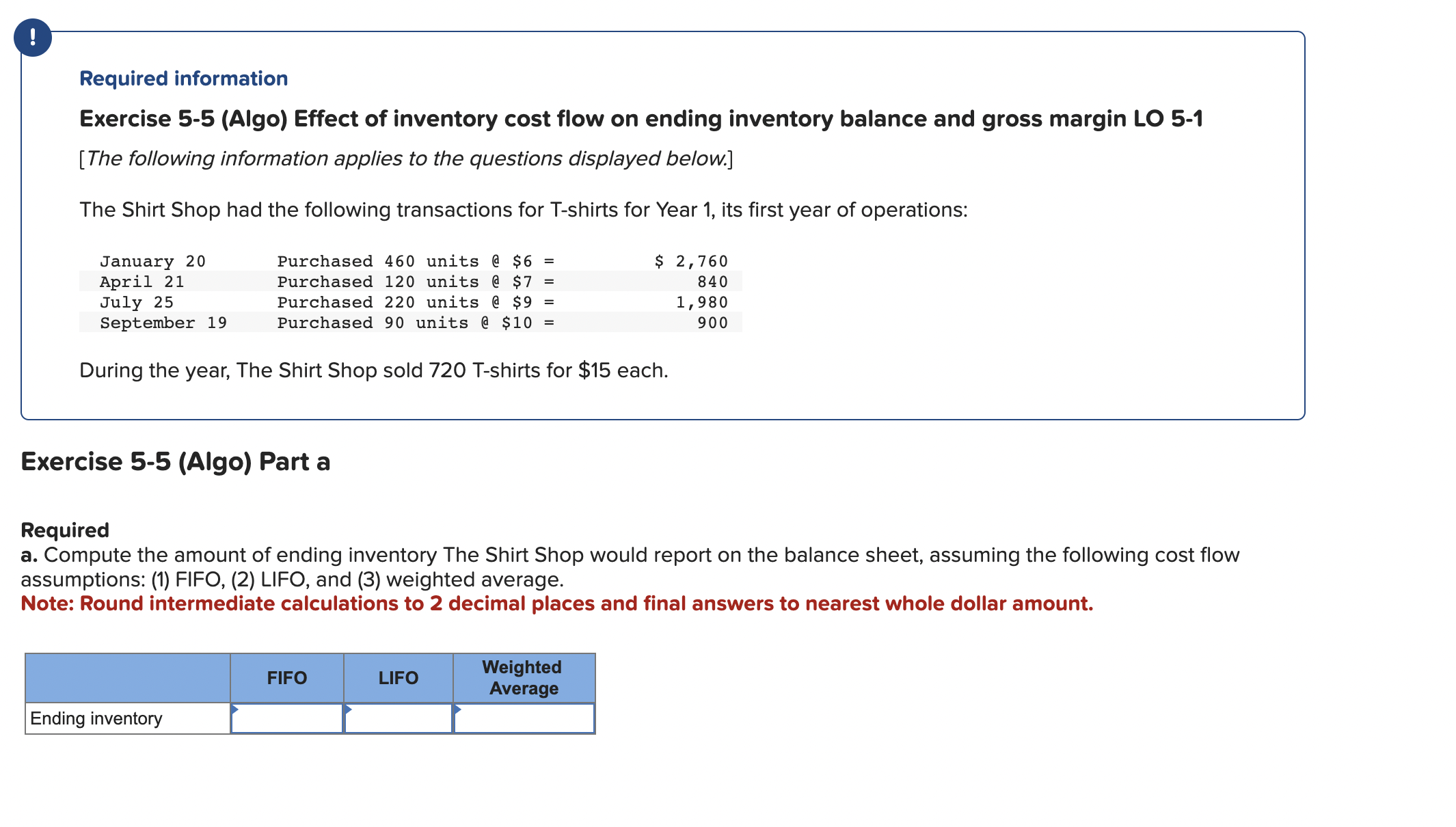 Solved Exercise 5-5 (Algo) Effect of inventory cost flow on | Chegg.com