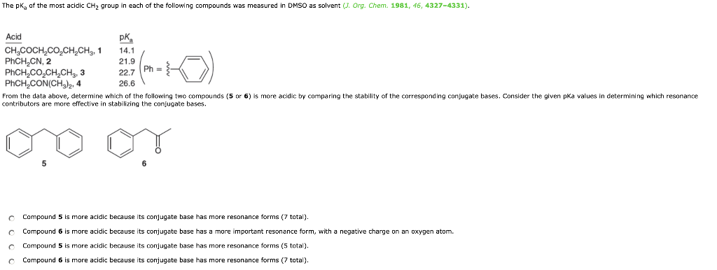 Solved The pk, of the most acidic CHy group in each of the | Chegg.com