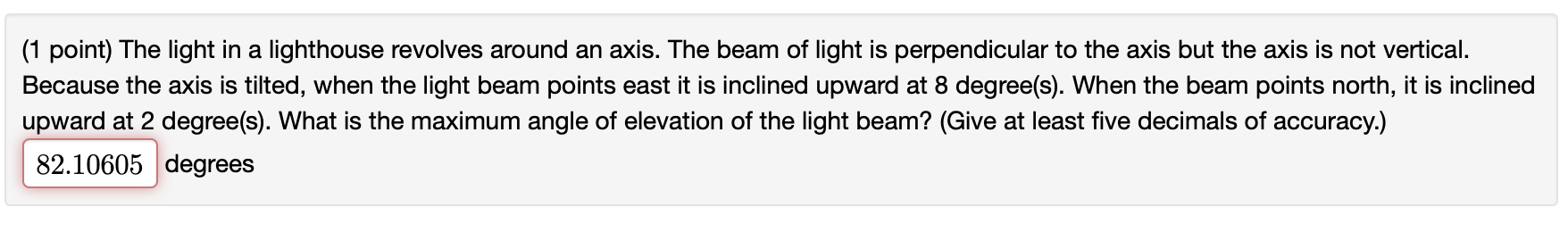 Solved The light in a lighthouse revolves around an axis. | Chegg.com