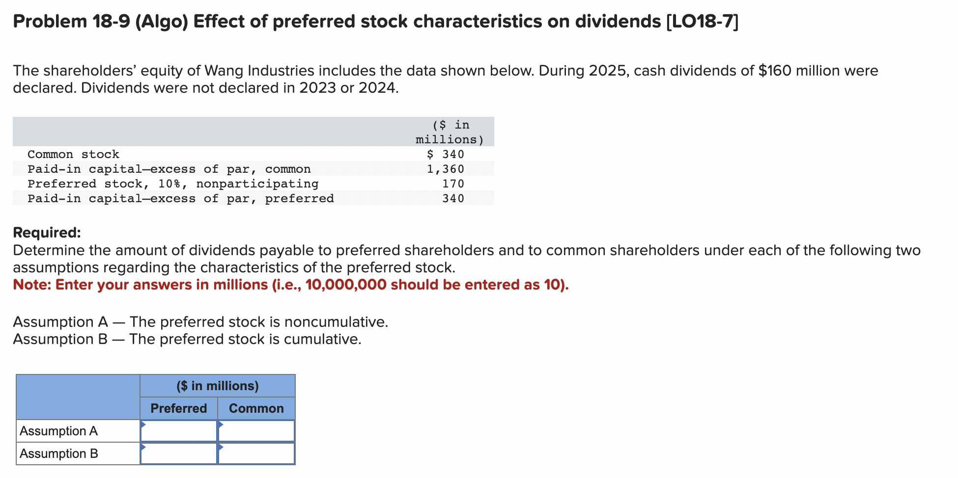 Solved Problem 18-9 (Algo) Effect of preferred stock | Chegg.com