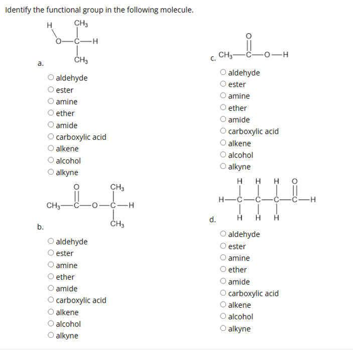 Solved Identify the functional group in the following | Chegg.com