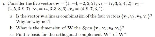 Solved i. Consider the five vectors | Chegg.com