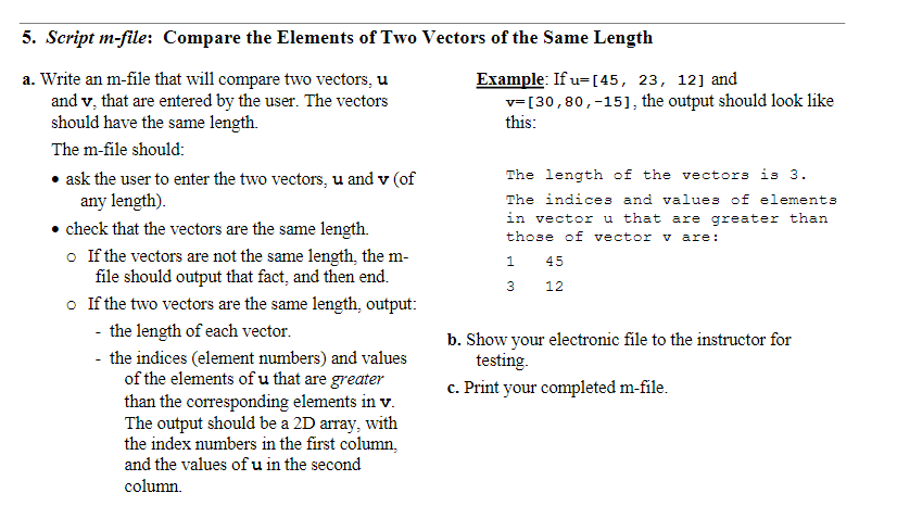 Solved Those Of Vector V Are 5 Script M File Compare The