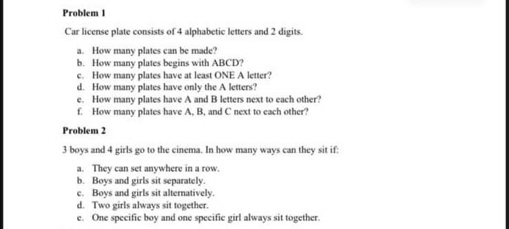 Solved Problem 1 Car license plate consists of 4 alphabetic | Chegg.com