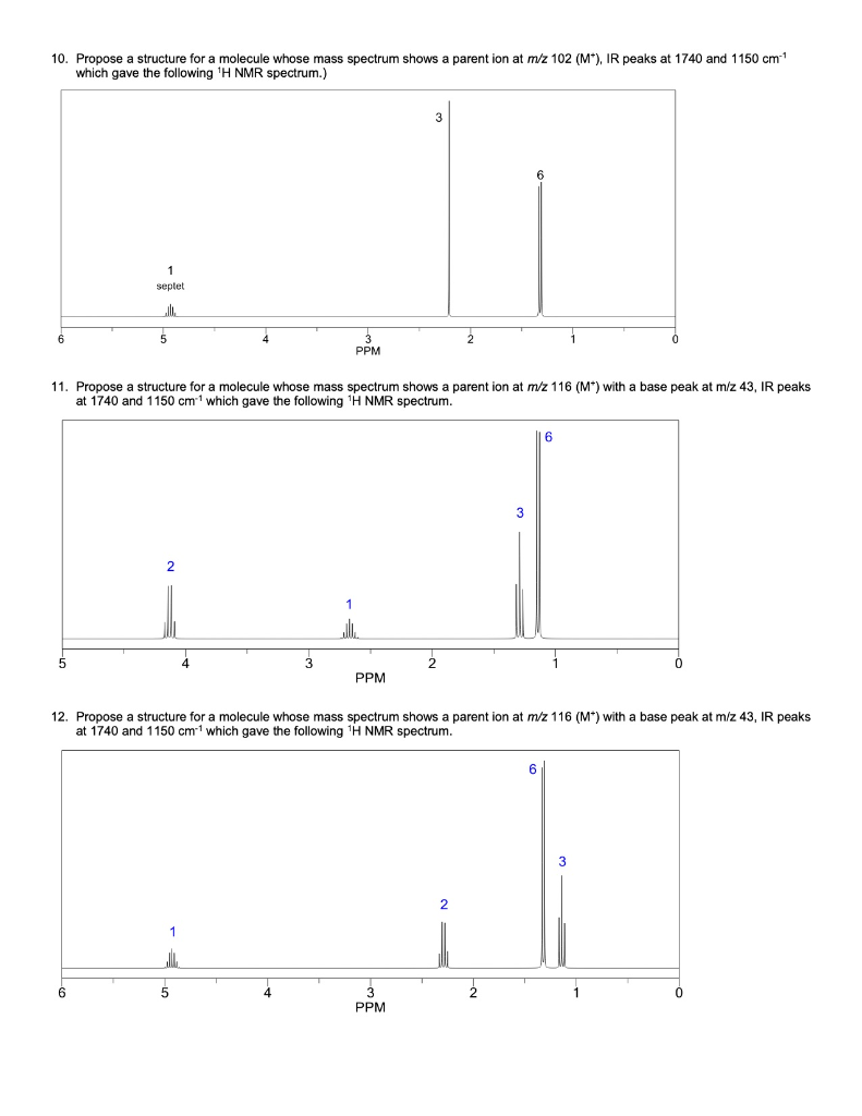 Solved parent ion at m/z 102 (M*), IR peaks at 1740 and 1150 | Chegg.com