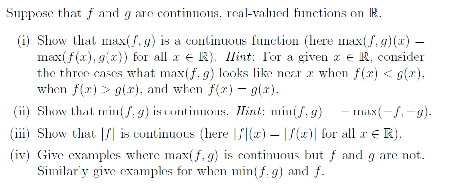 Solved Suppose that f and g are continuous, real-valued | Chegg.com