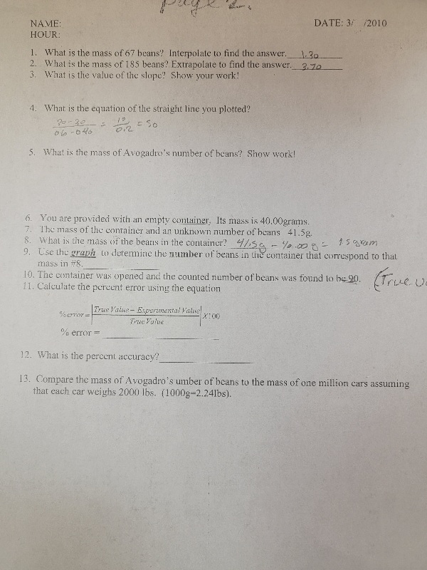 Solved NAME: DATE: 3//2010 HOUR: 1. What is the mass of 67 | Chegg.com