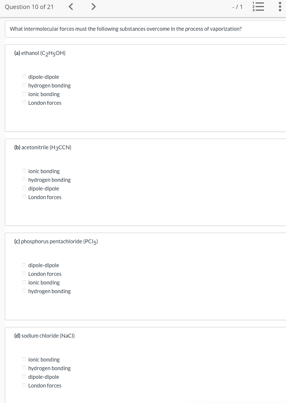 Solved What intermolecular forces must the following | Chegg.com