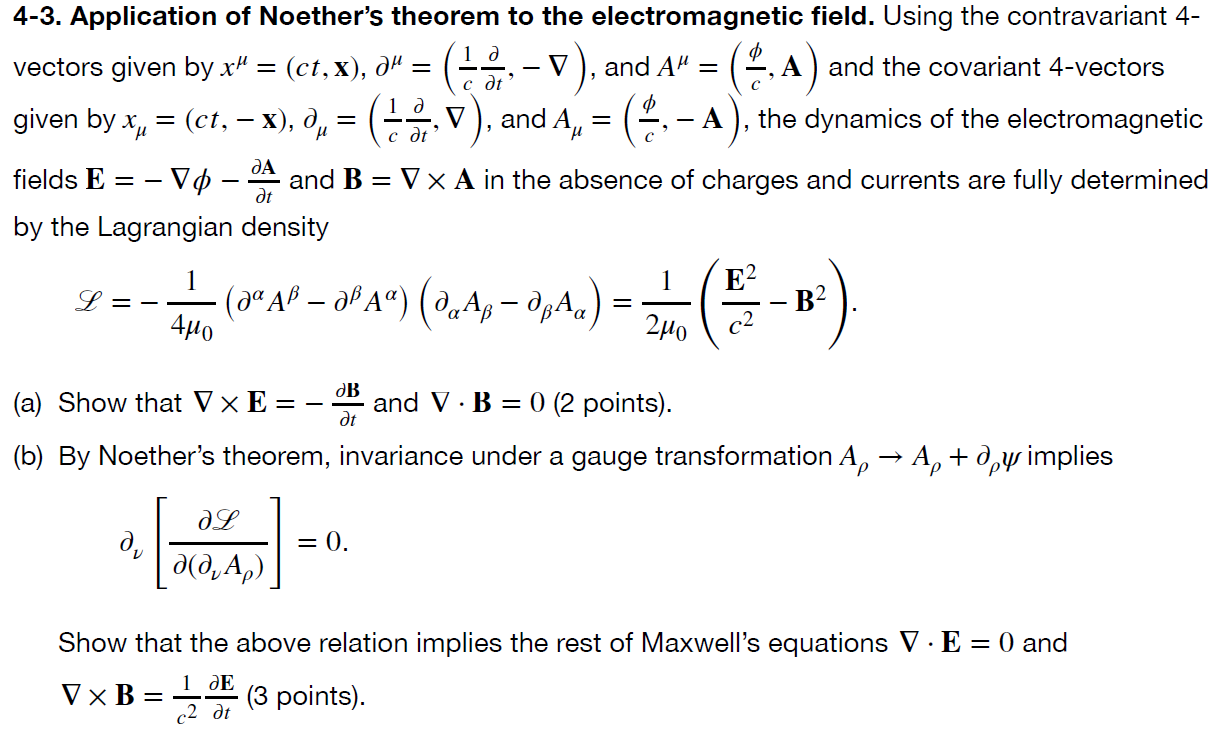 1 a v). сде 4-3. Application of Noether's theorem to | Chegg.com