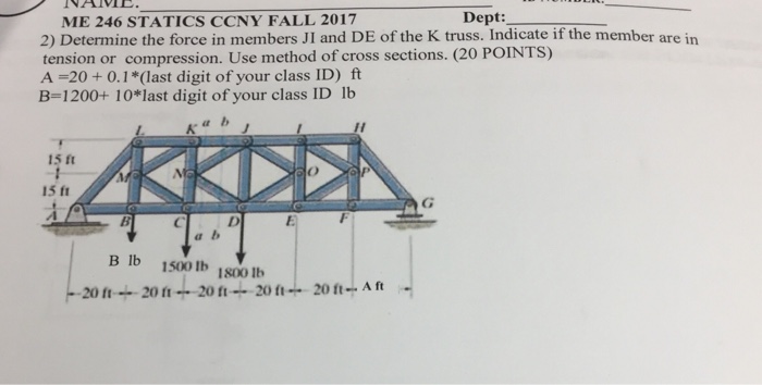 Solved Dept: ME 246 STATICS CCNY FALL 2017 2) Determine the | Chegg.com