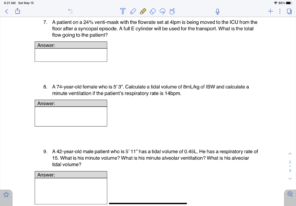 Solved 6:21 AM Sat May 15 88% 0 + : O ТО 7. A patient on a | Chegg.com