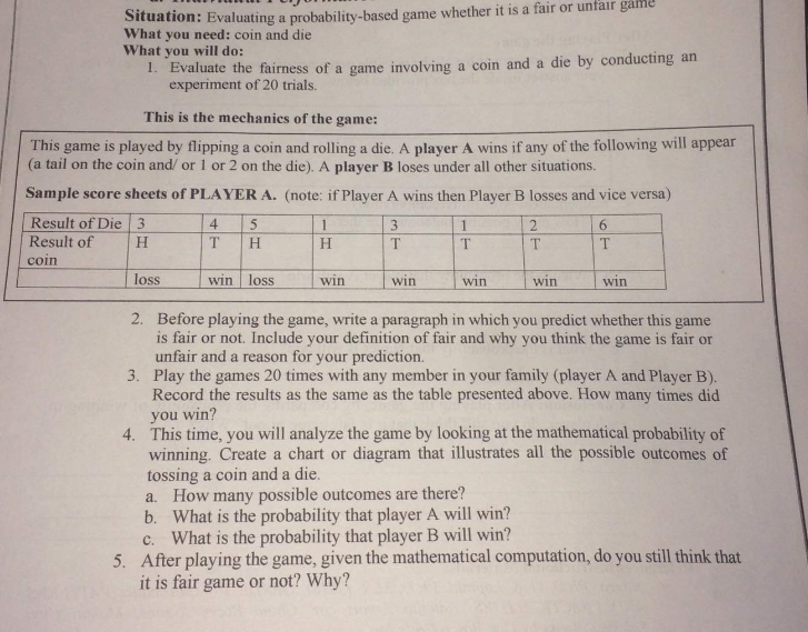 Solved Situation: Evaluating a probability-based game | Chegg.com