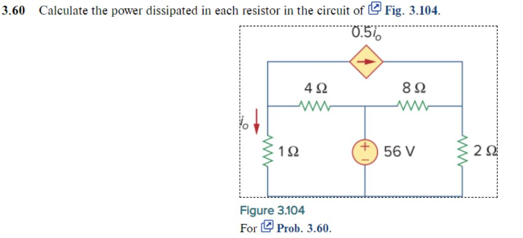 Solved 3 60 Calculate The Power Dissipated In Each Resistor