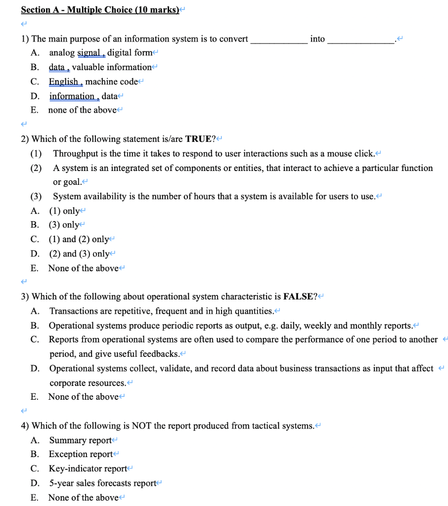 Section A - Multiple Choice (10 marks) into 1) The | Chegg.com