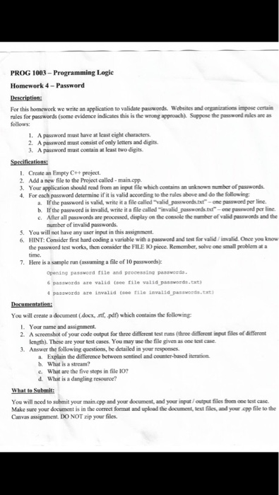 Solved PROG 1003 Programming Logic Homework 4- Password | Chegg.com