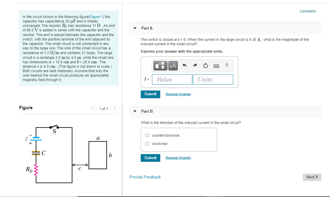 Solved Constants Part A The switch is closed at t = 0. When | Chegg.com