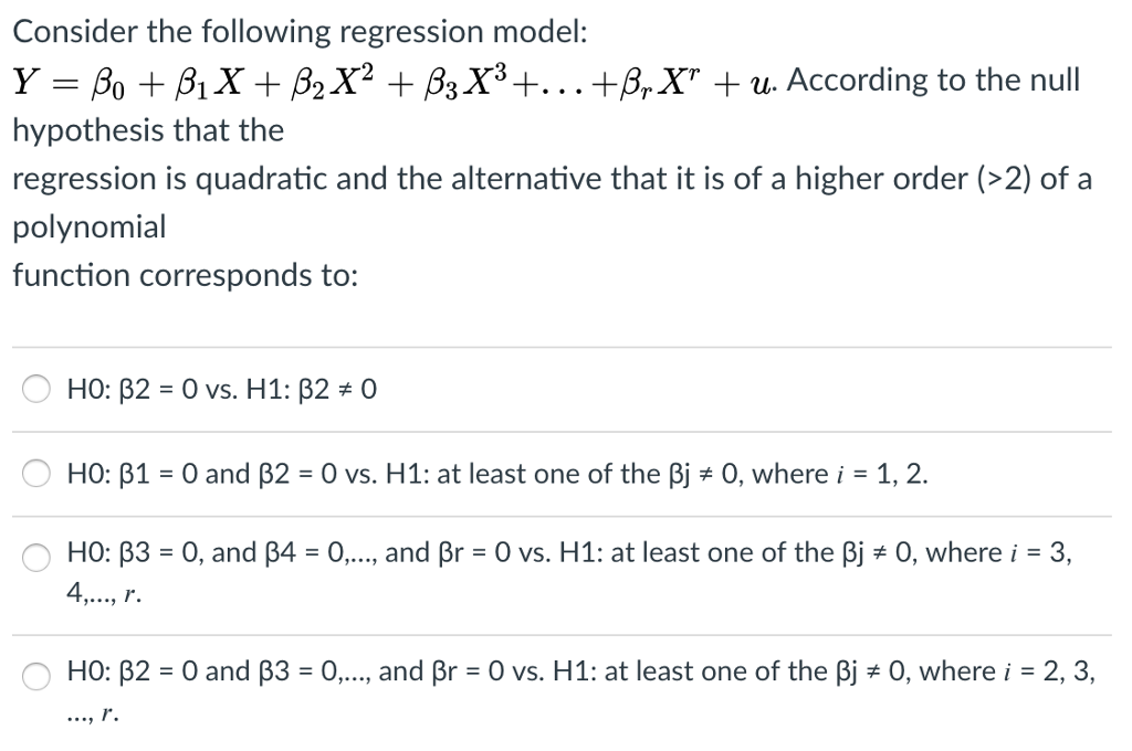 Solved Consider the following regression model: hypothesis | Chegg.com