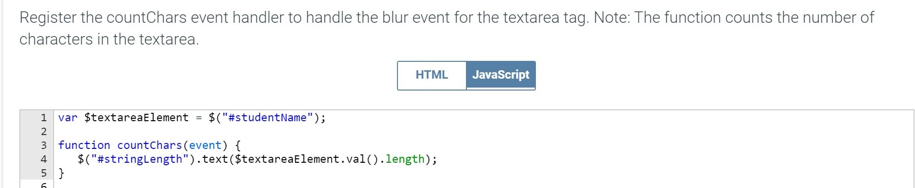 Register the countChars event handler to handle the | Chegg.com