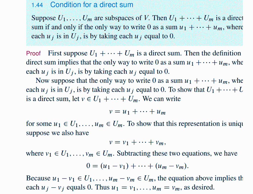 Solved 144 Condition For A Direct Sum Suppose U1um Are 
