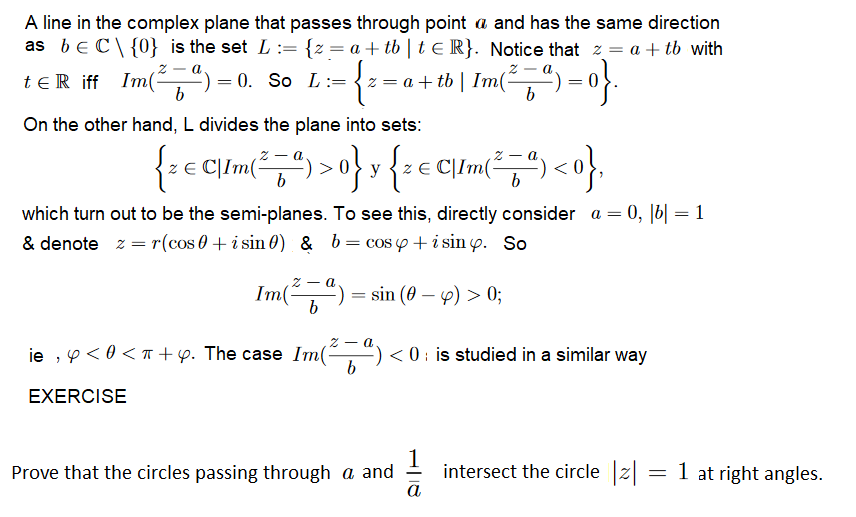 Solved A line in the complex plane that passes through point | Chegg.com