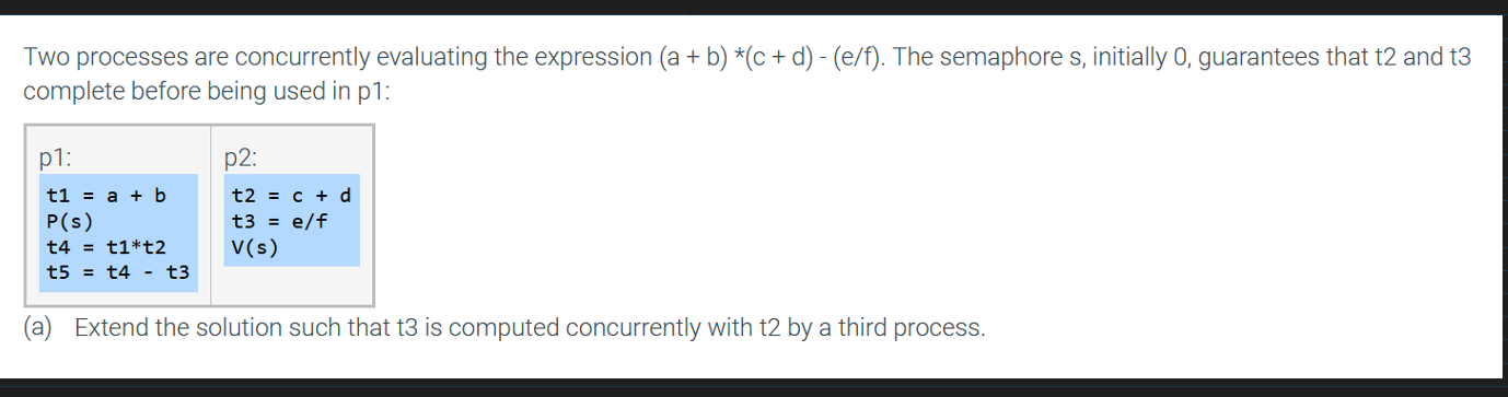 Solved Two processes are concurrently evaluating the | Chegg.com