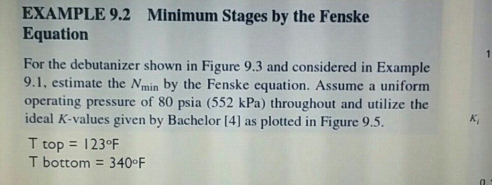 EXAMPLE 9.2 Minimum Stages by the Fenske Equation For | Chegg.com