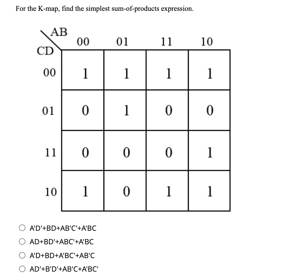 Solved For the K-mpp, ﻿find the simplest sumof products | Chegg.com