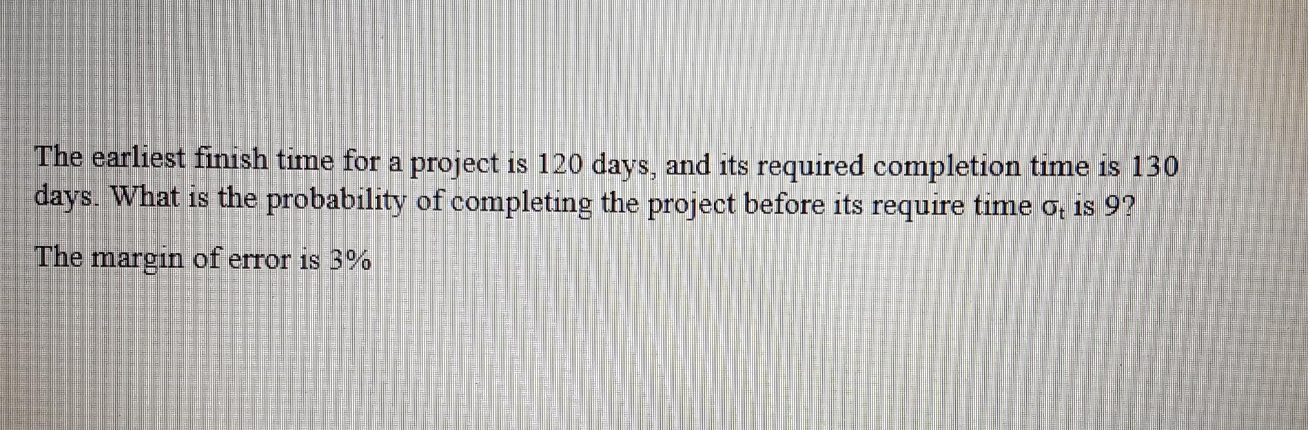 Solved The earliest finish time for a project is 120 days, | Chegg.com