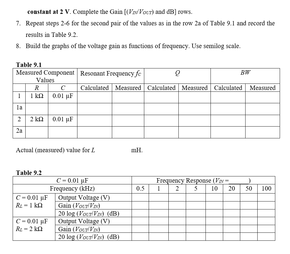 Lab #9 “Band-pass Filters” | Objectives: To determine | Chegg.com